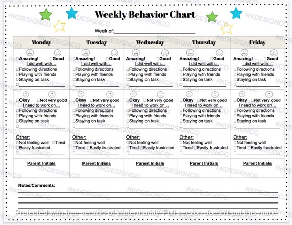 Weekly Behavior Charts For Teachers Daily Behavior Chart For Kids