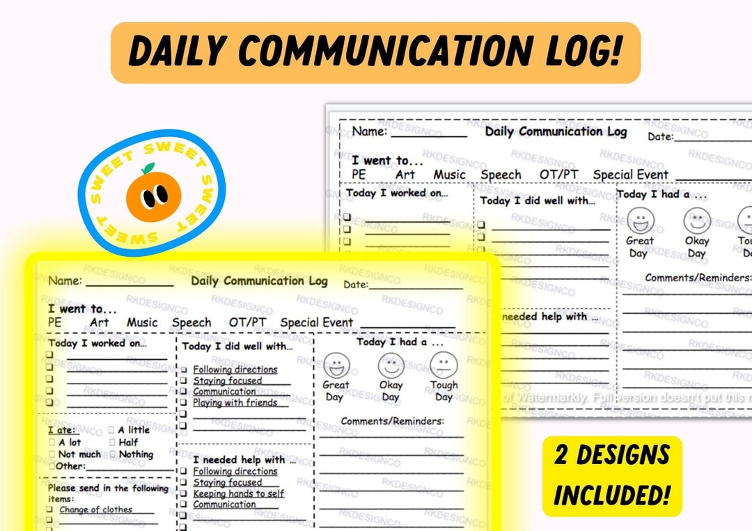 Daily Communication Log and Behavior Chart for Kids Parent ...