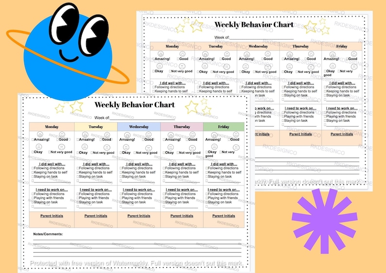 Behavior Chart for Kids- Weekly Classroom Management for Teachers ...