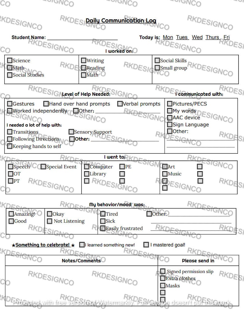 NEW! Log for Teachers and Parents With Pictures-daily Communication Log ...