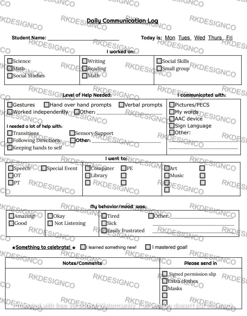 NEW! Log for Teachers and Parents With Pictures-daily Communication Log ...