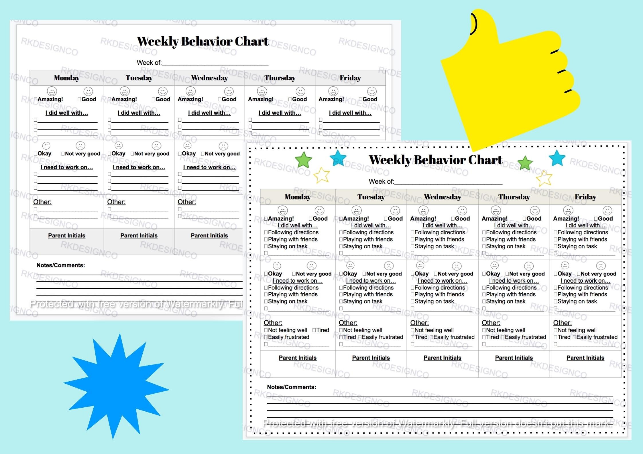 Behavior Chart for Kids- Weekly Classroom Management for Teachers ...