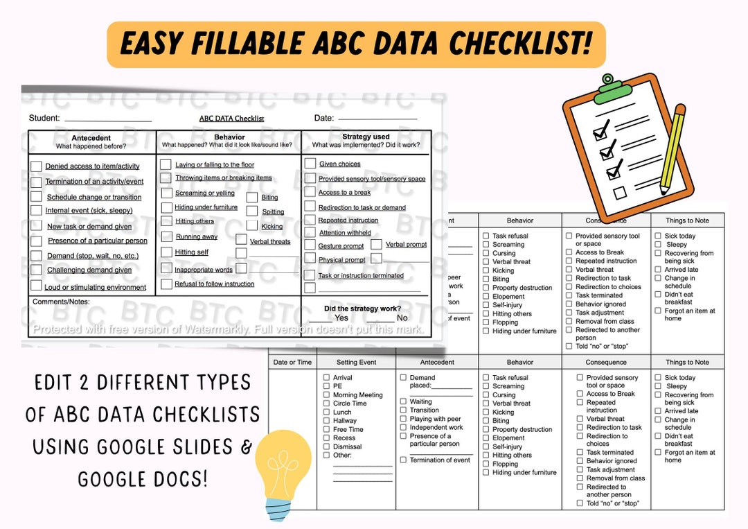 ABC Checklist for Behavior Assessment - Behavior Specialist, BCBA Tool ...