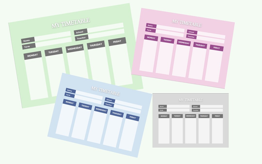 Printable Timetable Colour Blocks download 4 Colours - Etsy