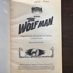 Universal Monsters Presents the Wolf Man Young Adult Novelization ...