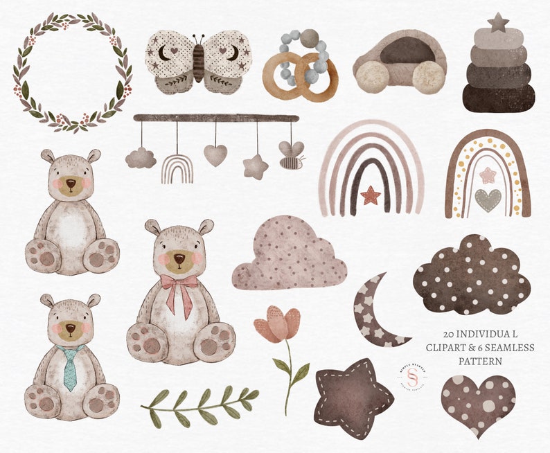 Boho Baby Clipart Watercolor Baby Clipart Gender Neutral - Etsy