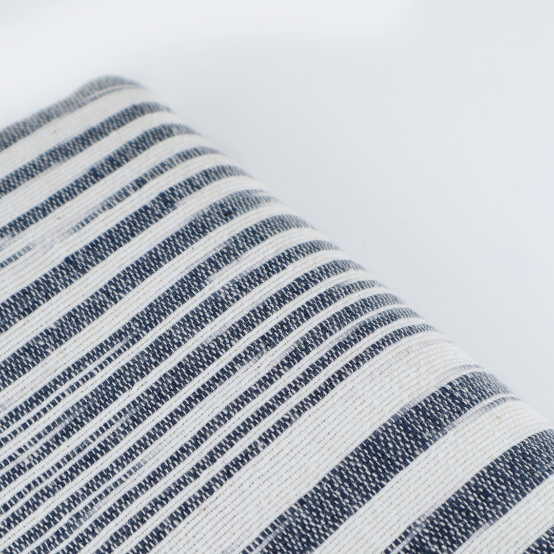 White Merino Wool Japanese Kasuri With Indigo Blue Stripes, Fabric by ...