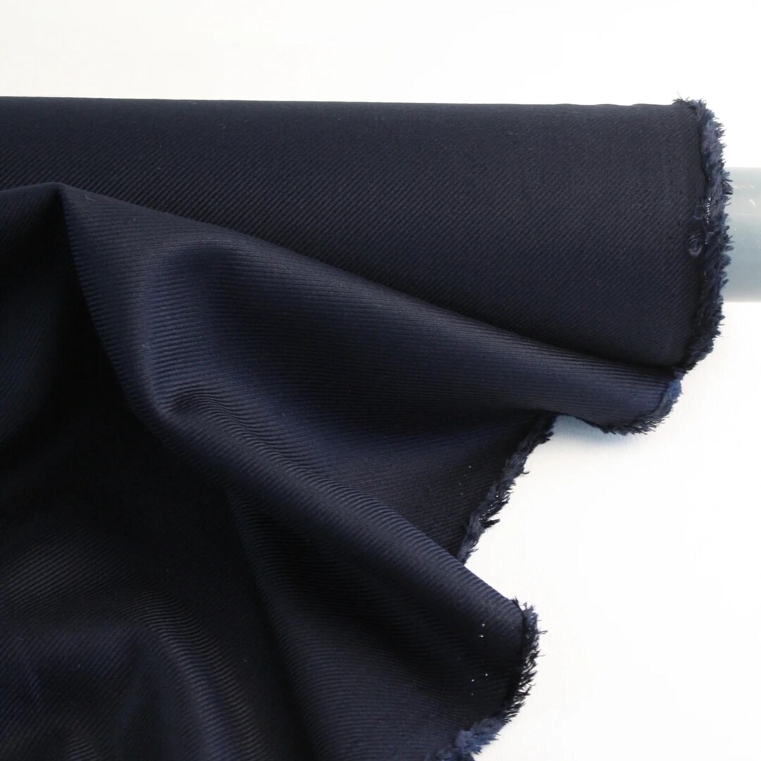 White & Navy Blue Pure Linen Twill Fabric by the Yard, 30s Lea, 56 ...