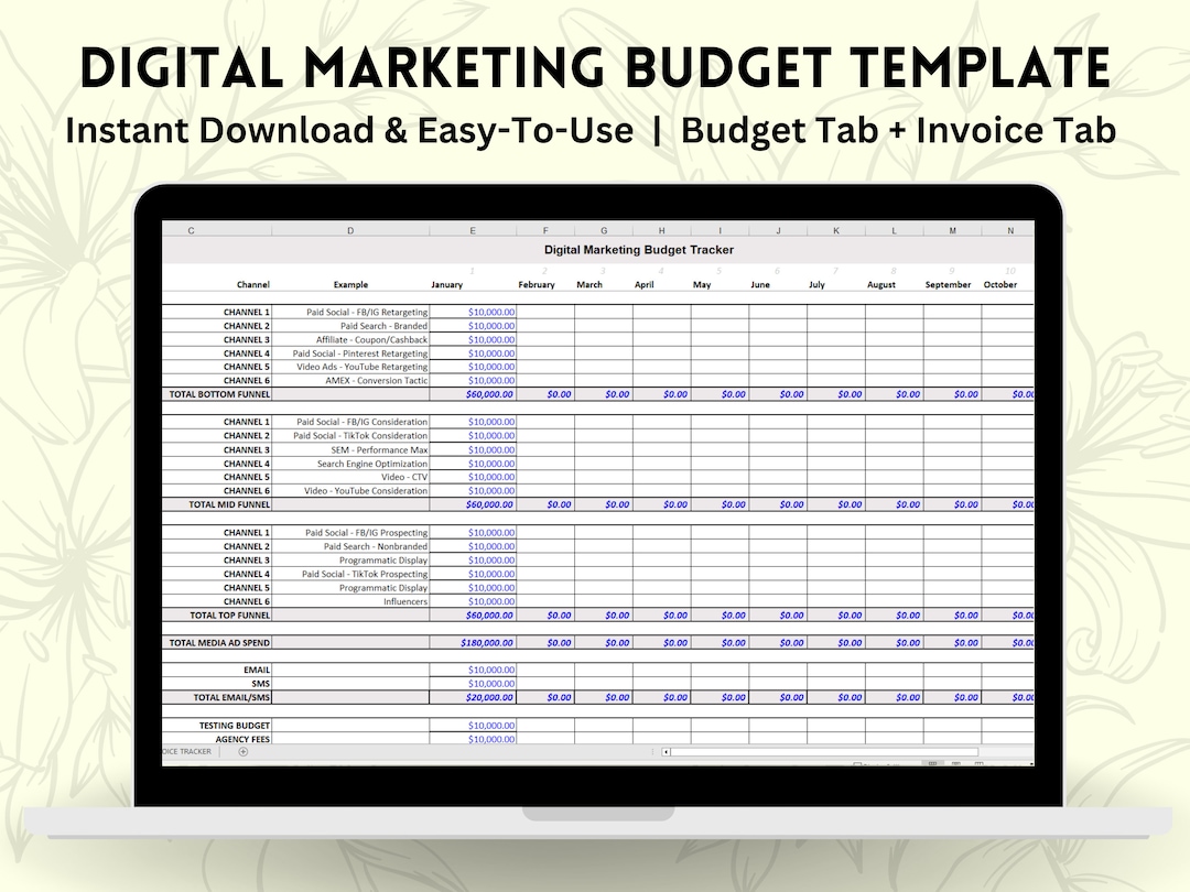 Digital Marketing Budget and Invoice Tracker Template | Excel Marketing ...