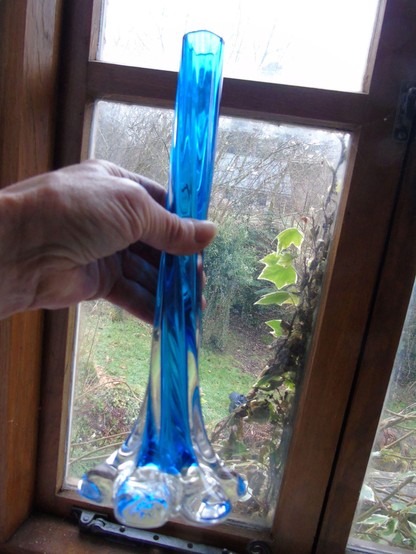 A Retro Blue Glass, Spiral Bud/stem, With Heavy Base. Made in the 1980 ...