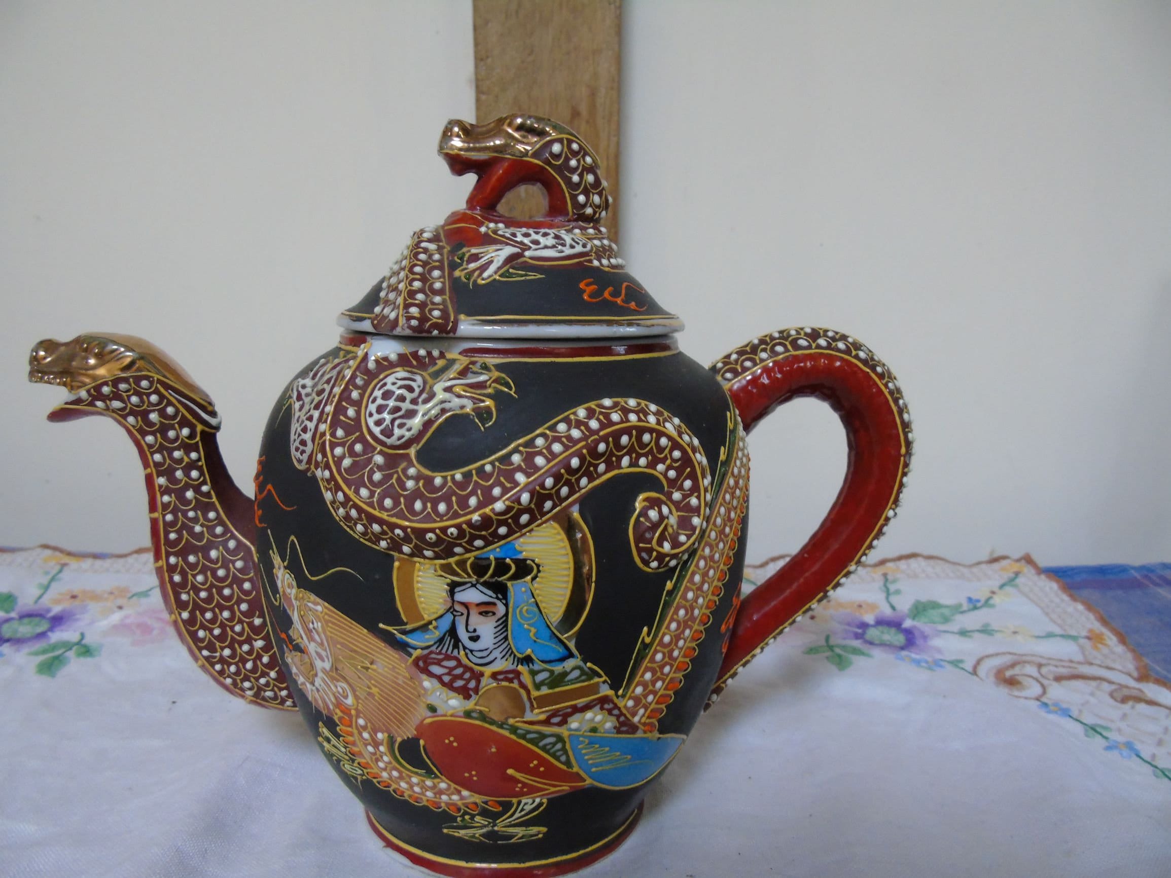 Hand Painted Japanese Dragon Three Piece Tea Set. Tea Pot - Etsy
