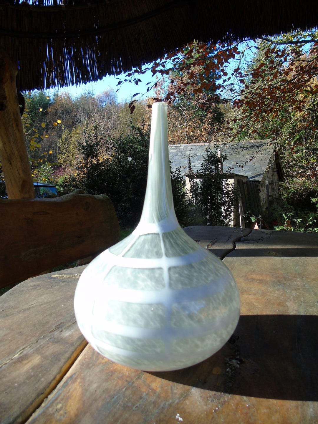 Large Art Glass Vase, Tactile, Bulbous Bottom, Tapering Stem Top. Grey ...
