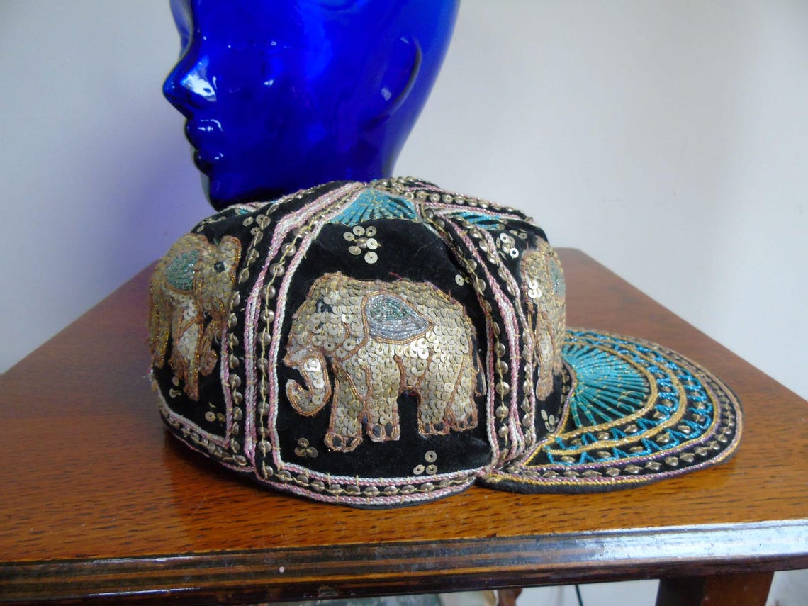 A Sequined Elephant Embroidered Cap. Made in 1970s, in Great Condition ...