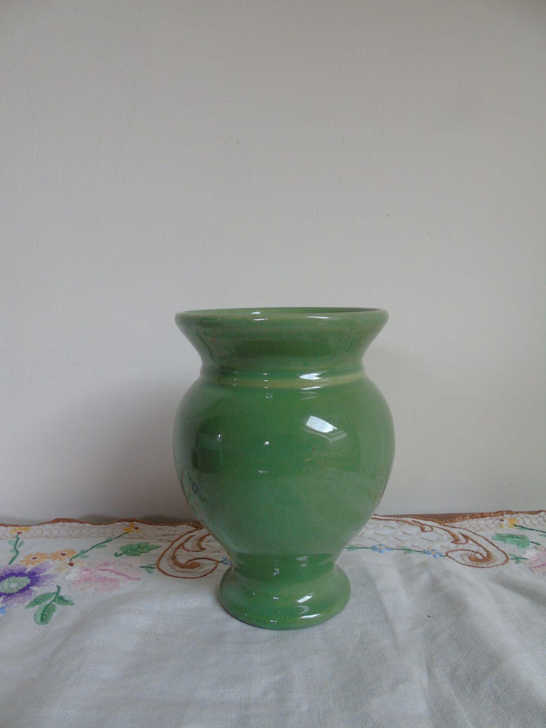 Green Dumpy Vase, Glazed. Made in Probably 60s or 70s by C H Brannan Ltd British Made Stamped on ...