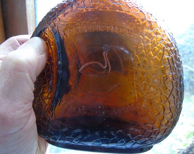 A Vintage Amber Glass Emu Burgundy Bottle, Crazed Glass, Hand Hold on ...