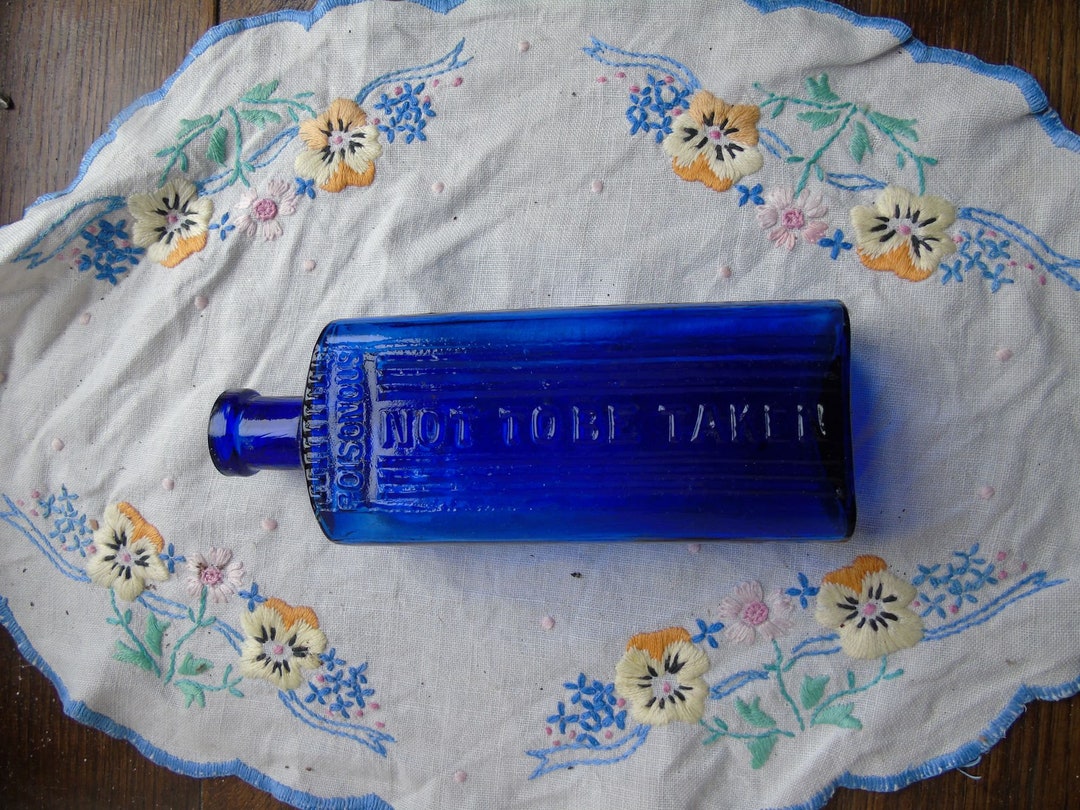 A Cobalt Blue Glass Bottle. Embossed With Not to Be Taken Also - Etsy