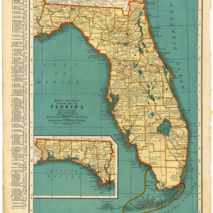 Map of Florida Vintage Antique Instant Digital Download Jpeg PNG Files ...