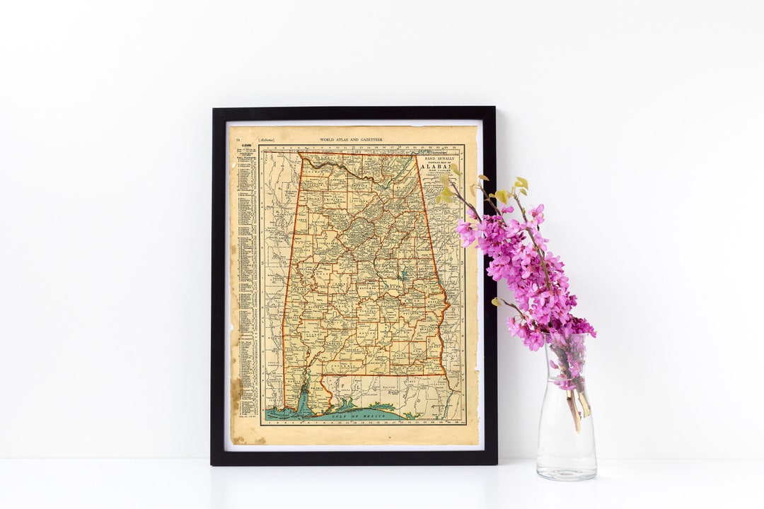 Map of Alabama Vintage Antique Instant Digital Download Jpeg PNG Files ...