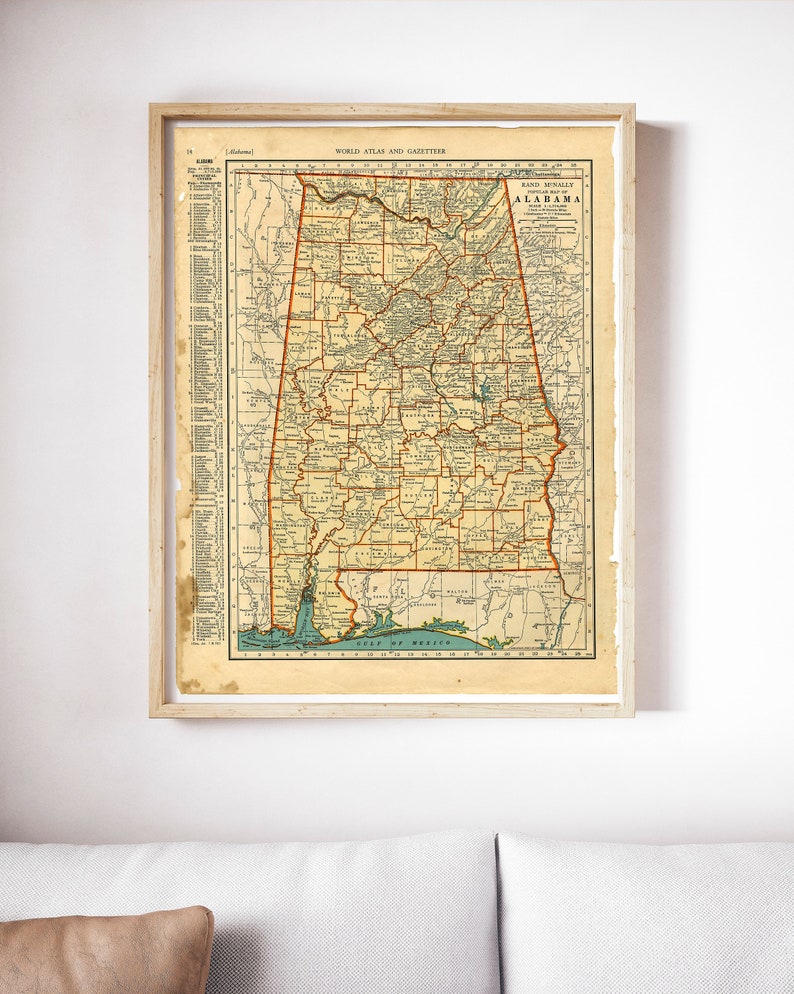 Map of Alabama Vintage Antique Instant Digital Download Jpeg PNG Files ...