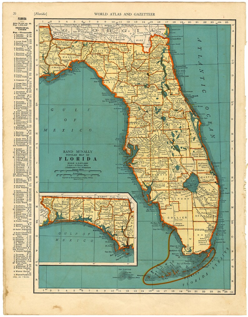 Map of Florida Vintage Antique Instant Digital Download Jpeg PNG Files ...