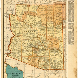 Map of Arizona Vintage Antique Instant Digital Download Jpeg PNG Files ...