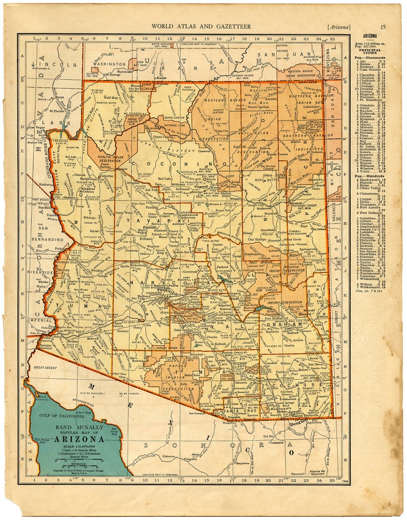 Map of Arizona Vintage Antique Instant Digital Download Jpeg PNG Files ...