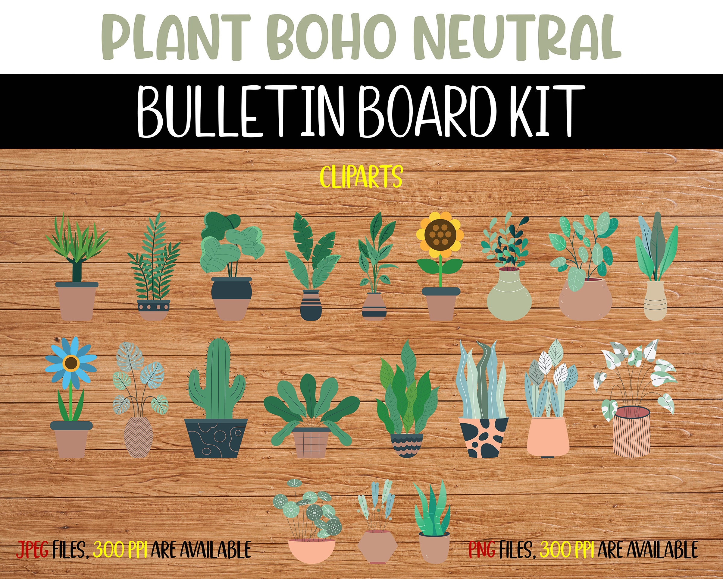Plant Boho Neutral Bulletin Board Kit Plant Bulletin Board Plant ...