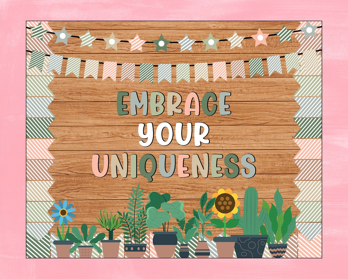 Plant Boho Neutral Bulletin Board Kit Plant Bulletin Board Plant ...