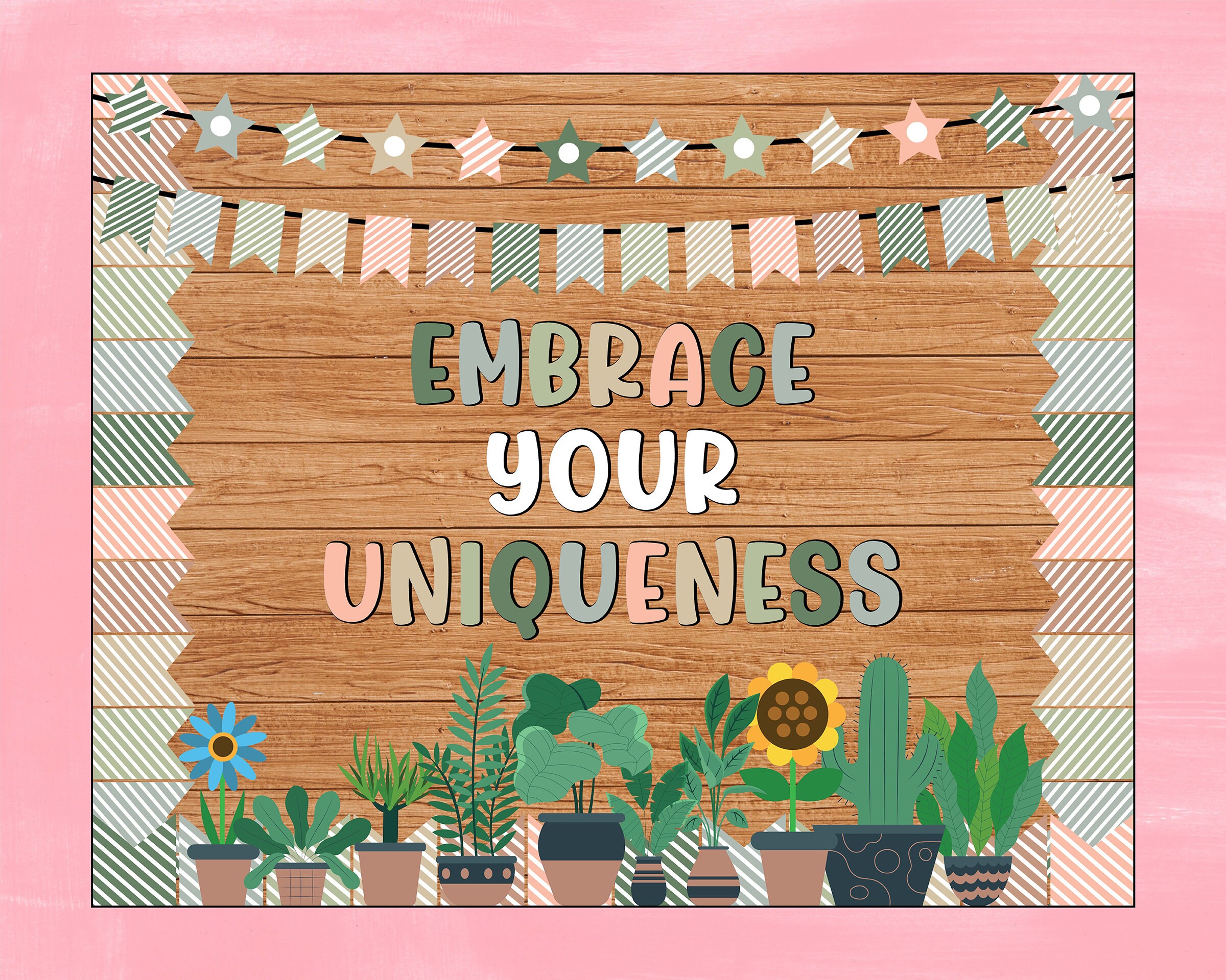 Plant Boho Neutral Bulletin Board Kit Plant Bulletin Board Plant ...