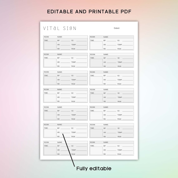 Editable Printable Vital Sign Sheet Medical Vital Sign Tracker
