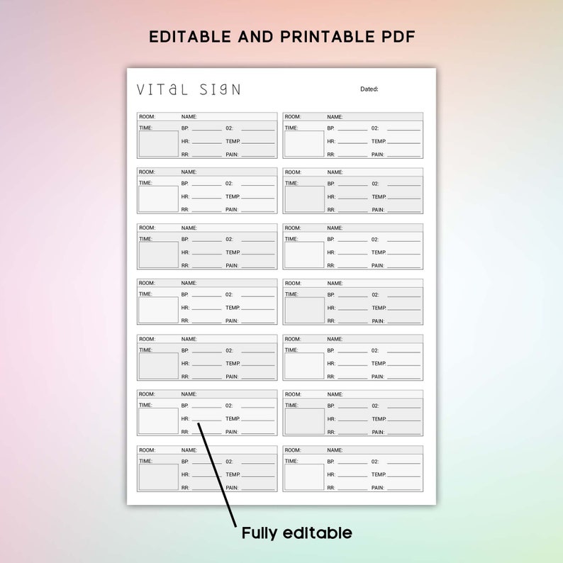 Editable and Printable Vital Sign Chart, Vital Sign Log, Vital Sign ...