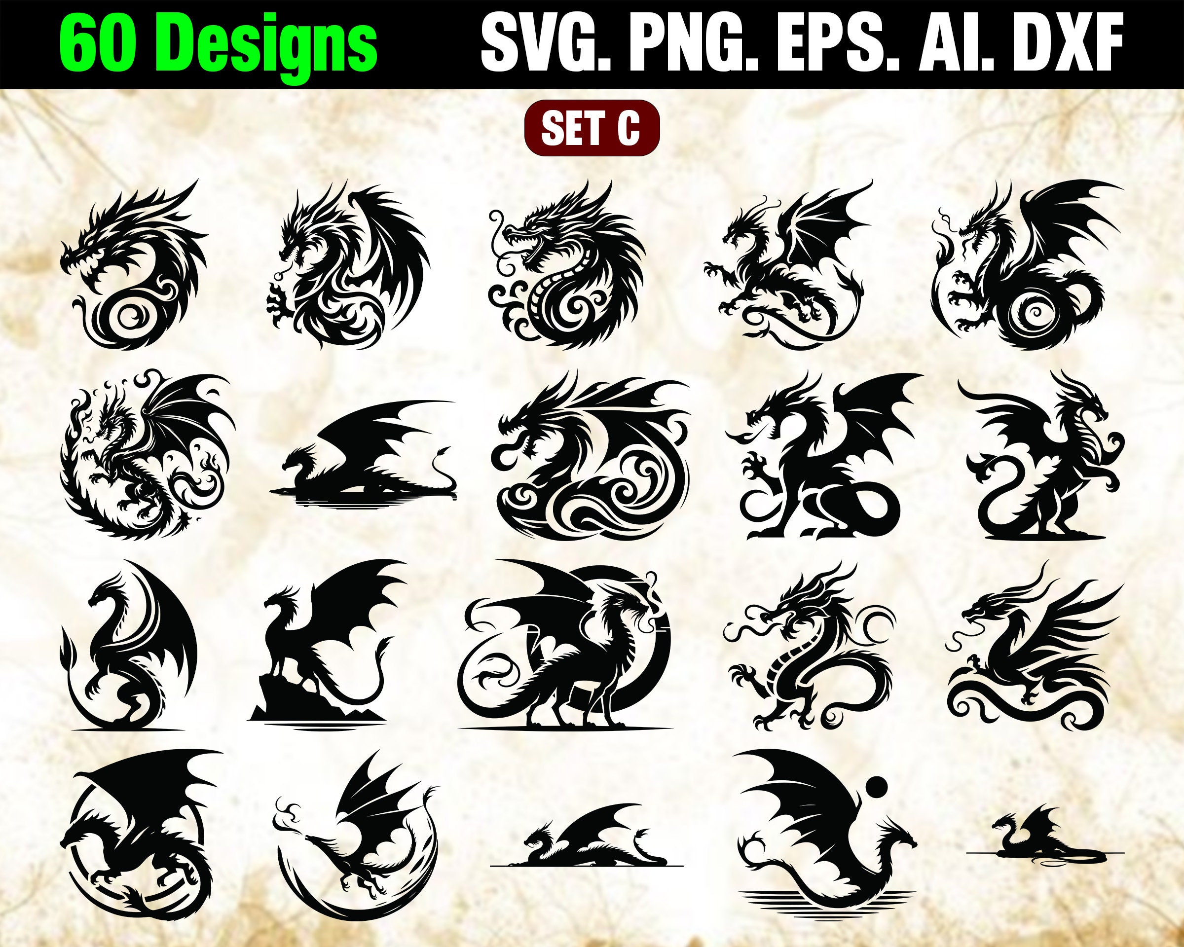 60 Dragons Svg Bundle, Dragon Cut File, Dragon Svg, Dragon Clipart ...