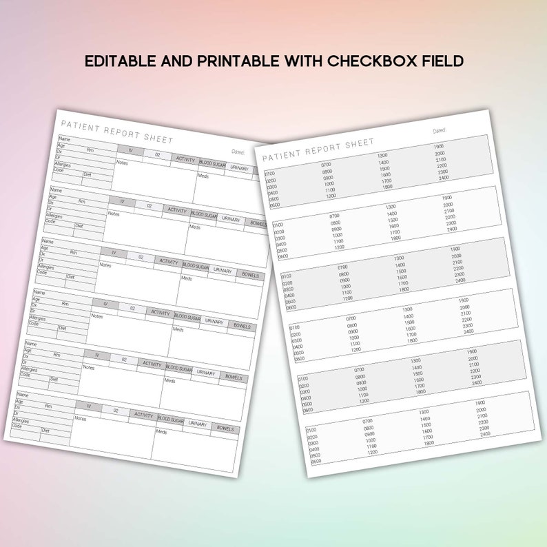 Hoja de informe del paciente editable e imprimible, registro del ...