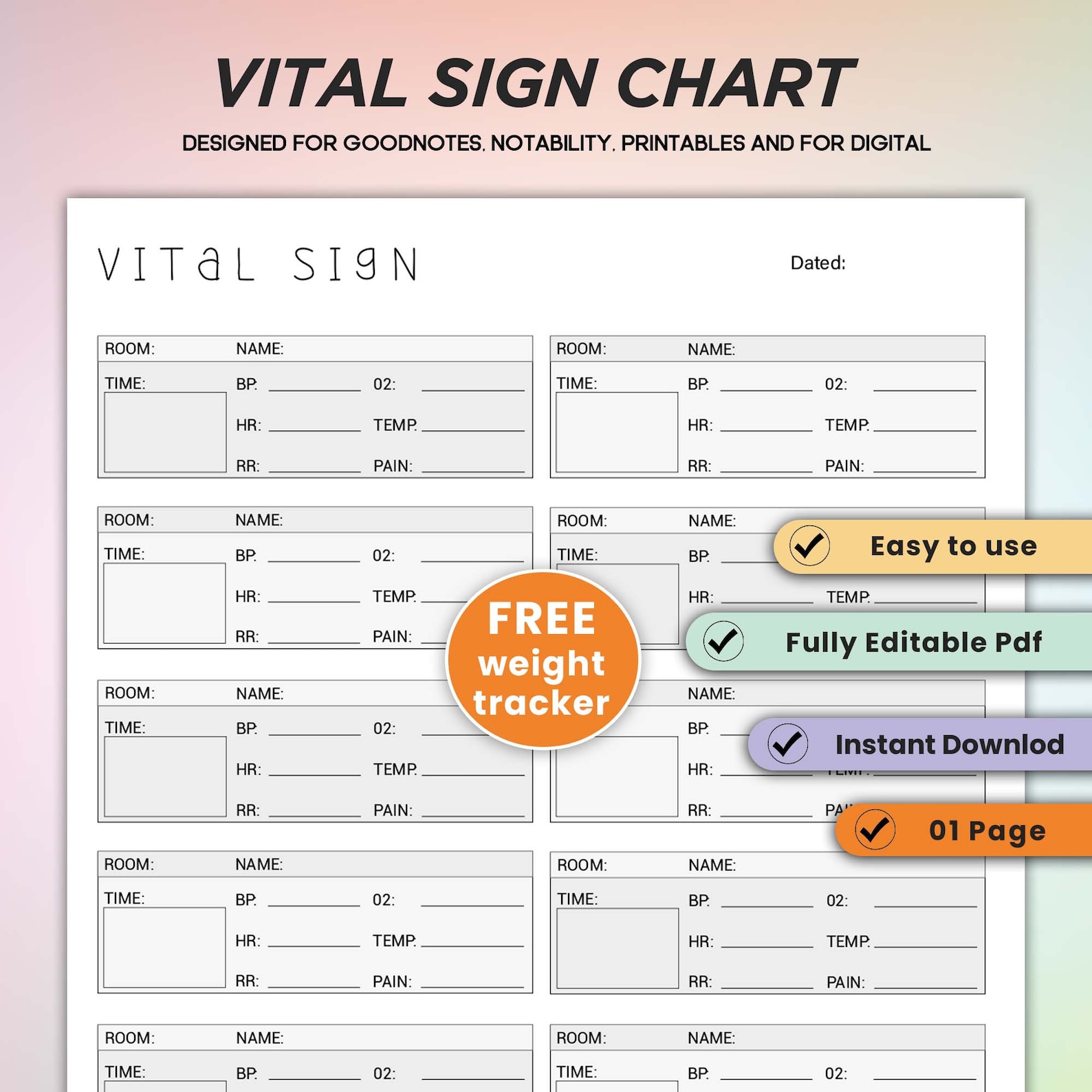 Editable and Printable Vital Sign Chart Vital Sign Log Vital - Etsy Australia