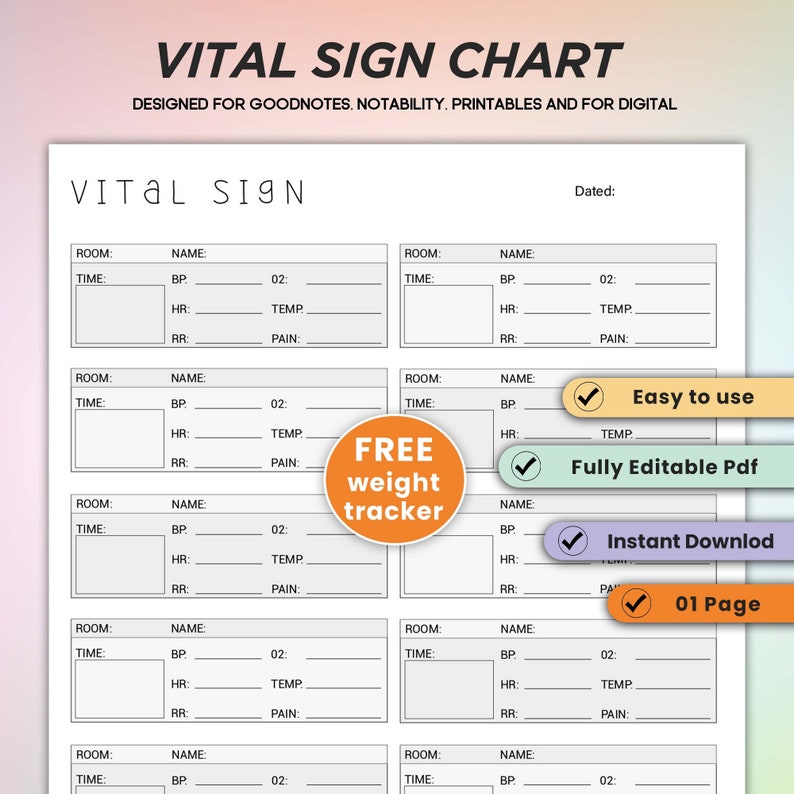 Editable and Printable Vital Sign Chart, Vital Sign Log, Vital Sign ...