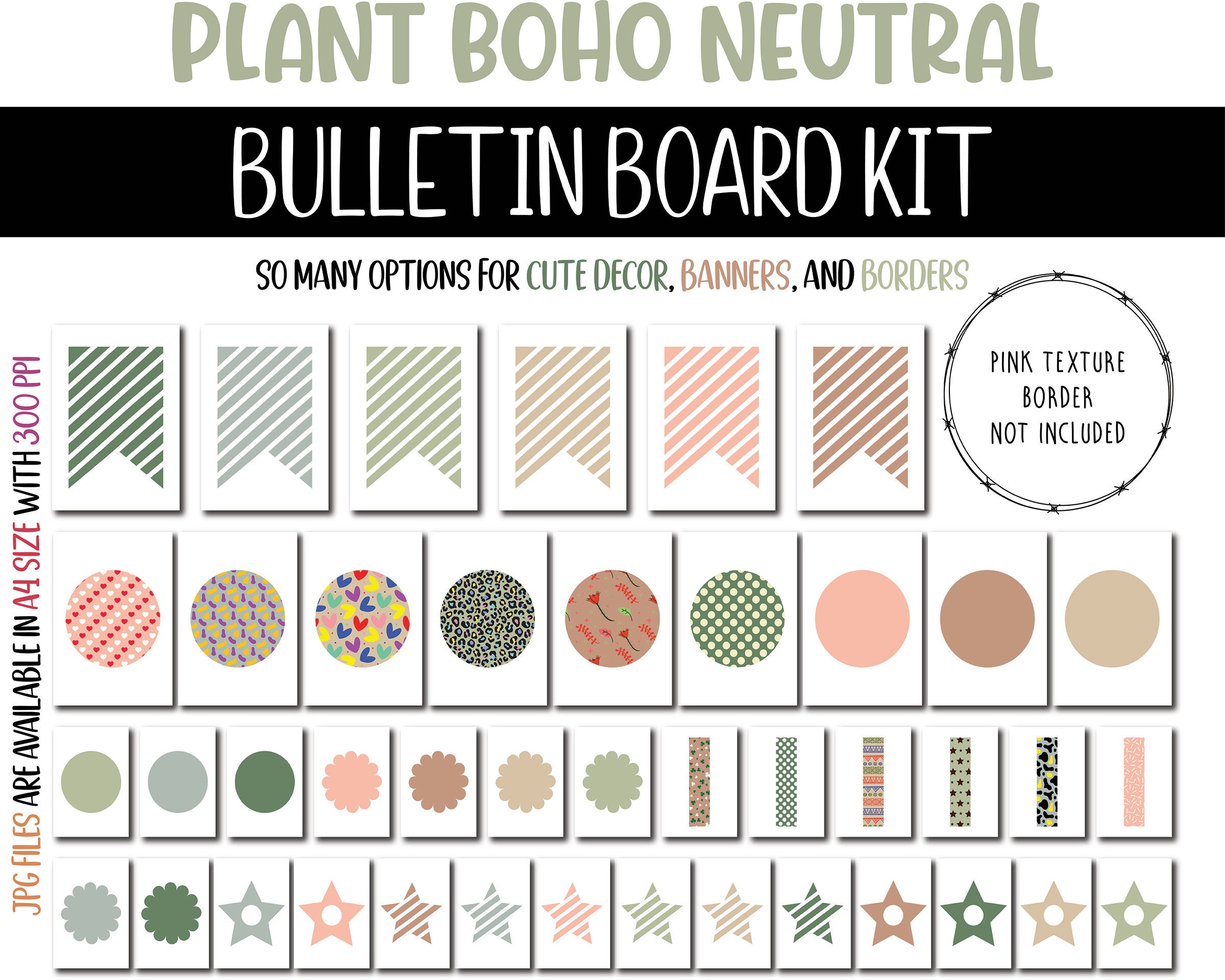 Plant Boho Neutral Bulletin Board Kit Plant Bulletin Board Plant ...