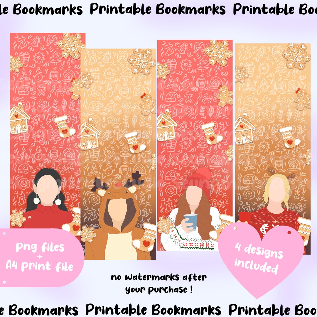Christmas December Bookish Reader Bookmarks Digital Printable - Etsy