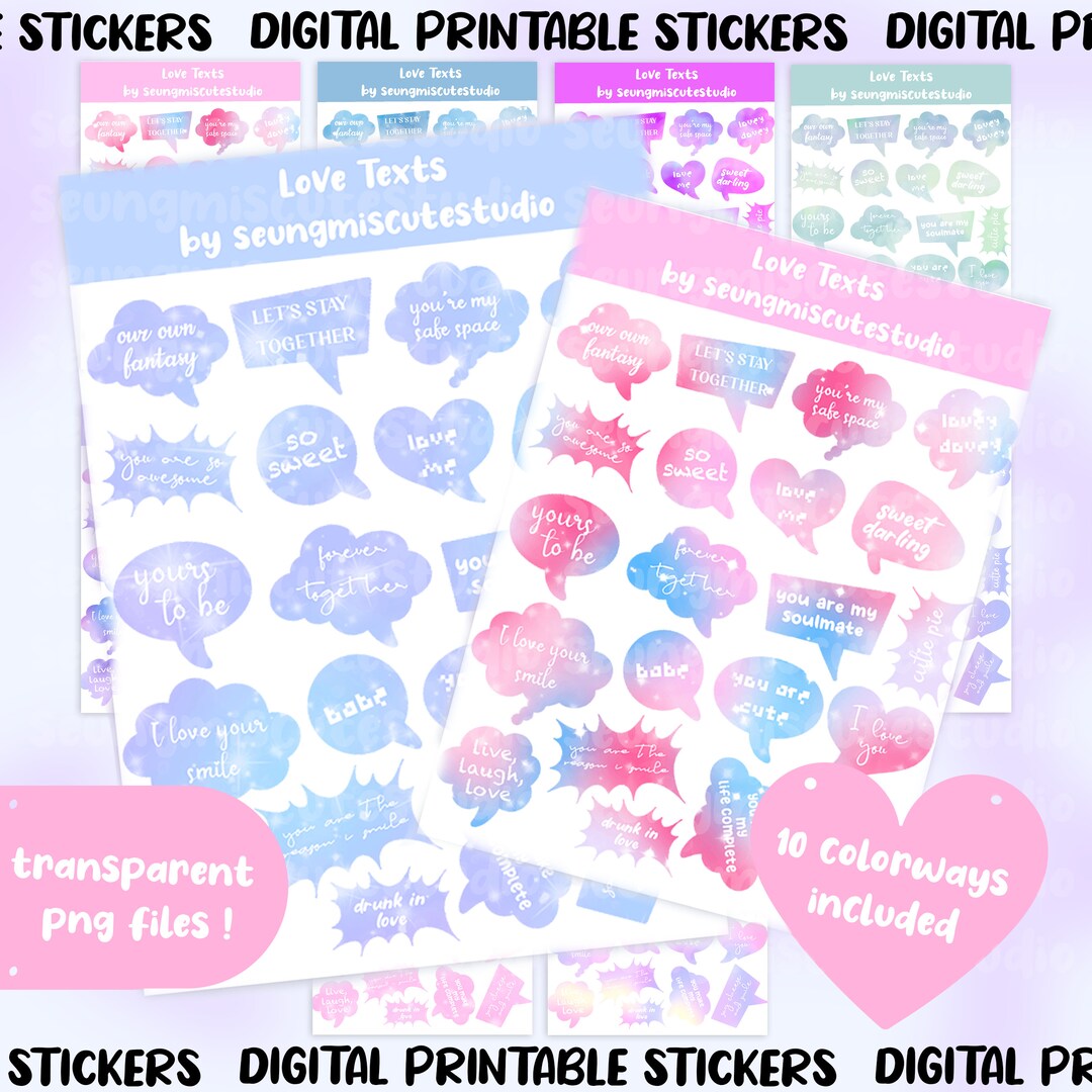 Digital Love Text Cute Message Stickers / Cute Pretty Deco Stickers ...