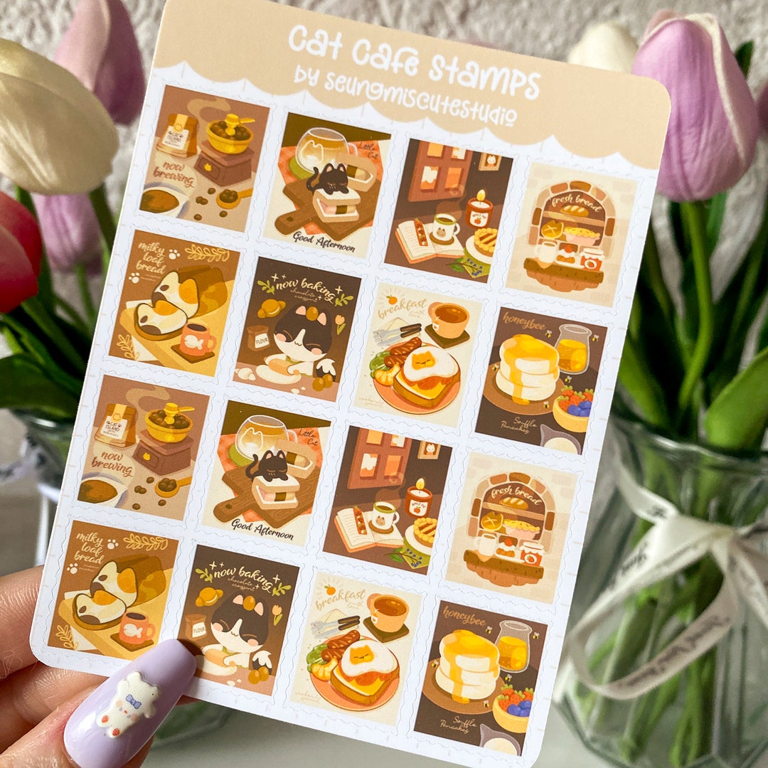 Cat Café Stamps Sticker Sheet / Kawaii Journal Deco Bujo Planner Cute ...