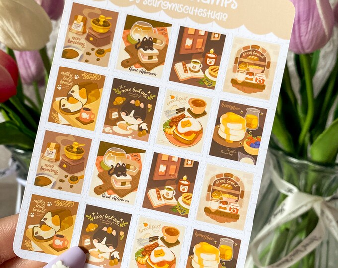 Cat Café Stamps Sticker Sheet / Kawaii Journal Deco Bujo Planner Cute ...