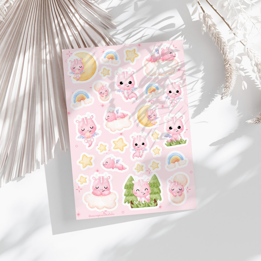 Pink Dragon Sticker Sheet Journal Stickers, Planner Stickers, Scrapbook ...