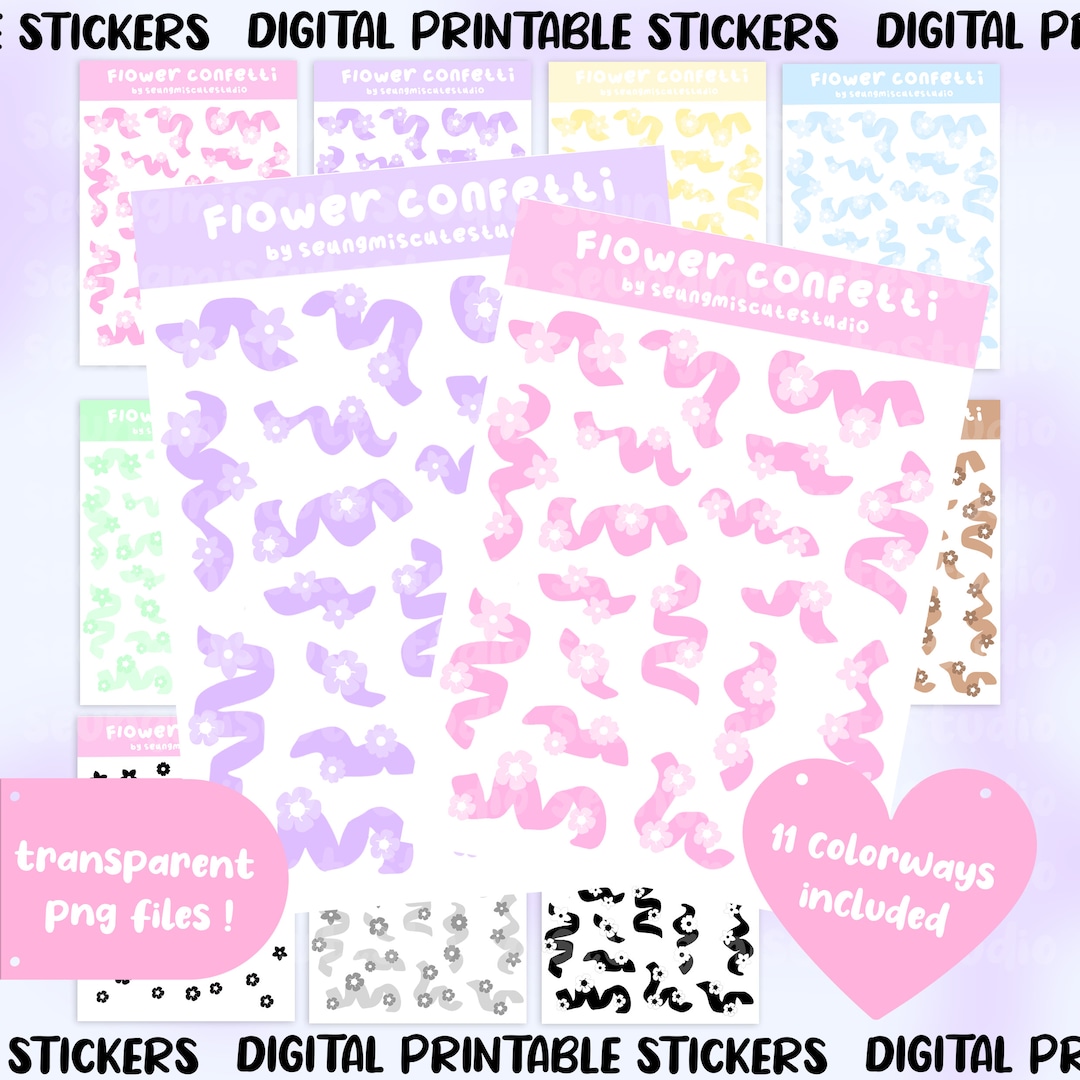 Digital Flower Confetti Stickers / Cute Pretty Deco Pastel Polco ...