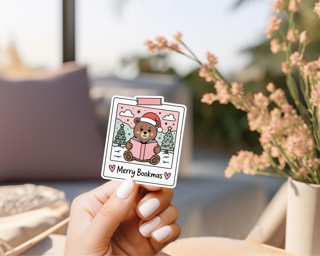 Merry Bookmas Teddy Bear Sticker || Die-cut Sticker, Vinyl, Laptop ...