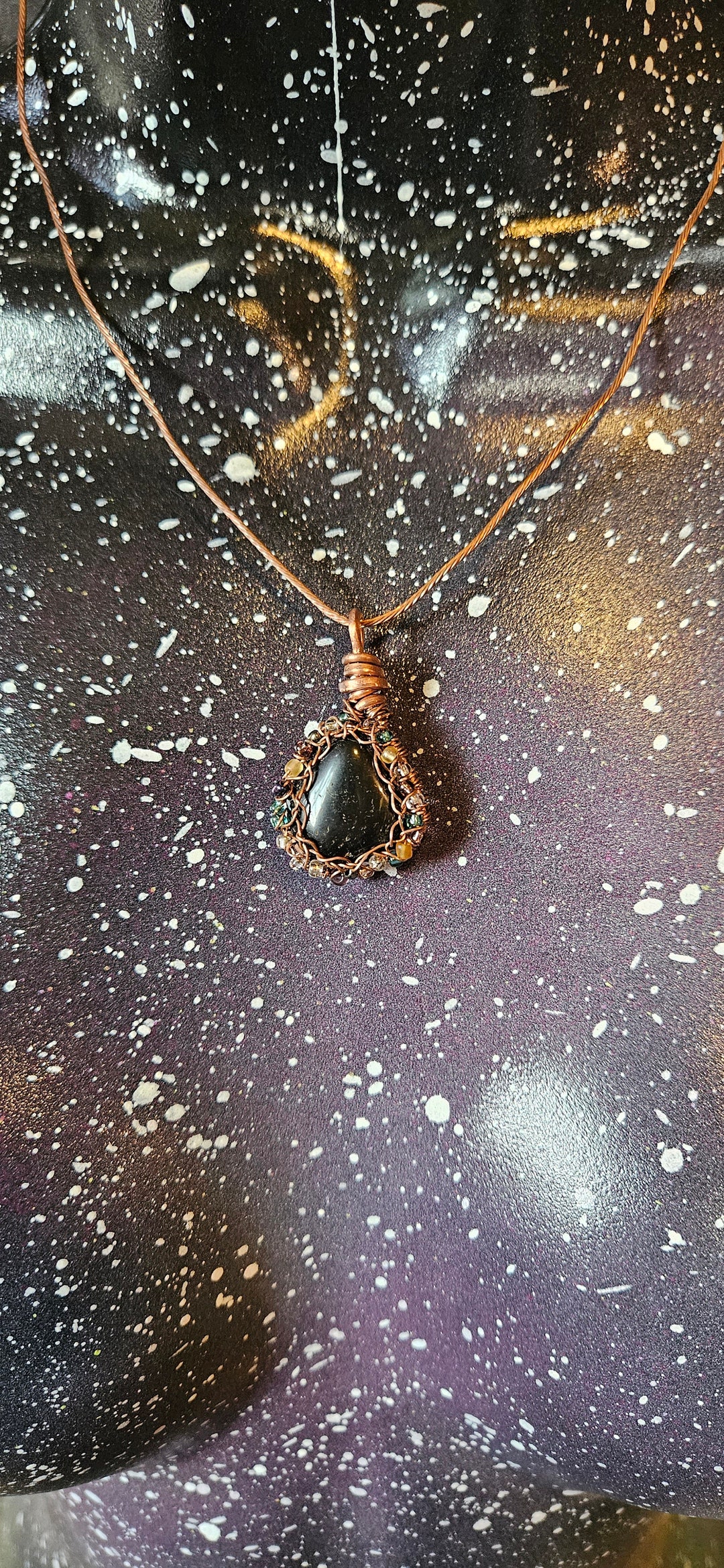 Copper Wire Wrapped Granite Pendant – Tumbled Stone & Glass Beads - Etsy