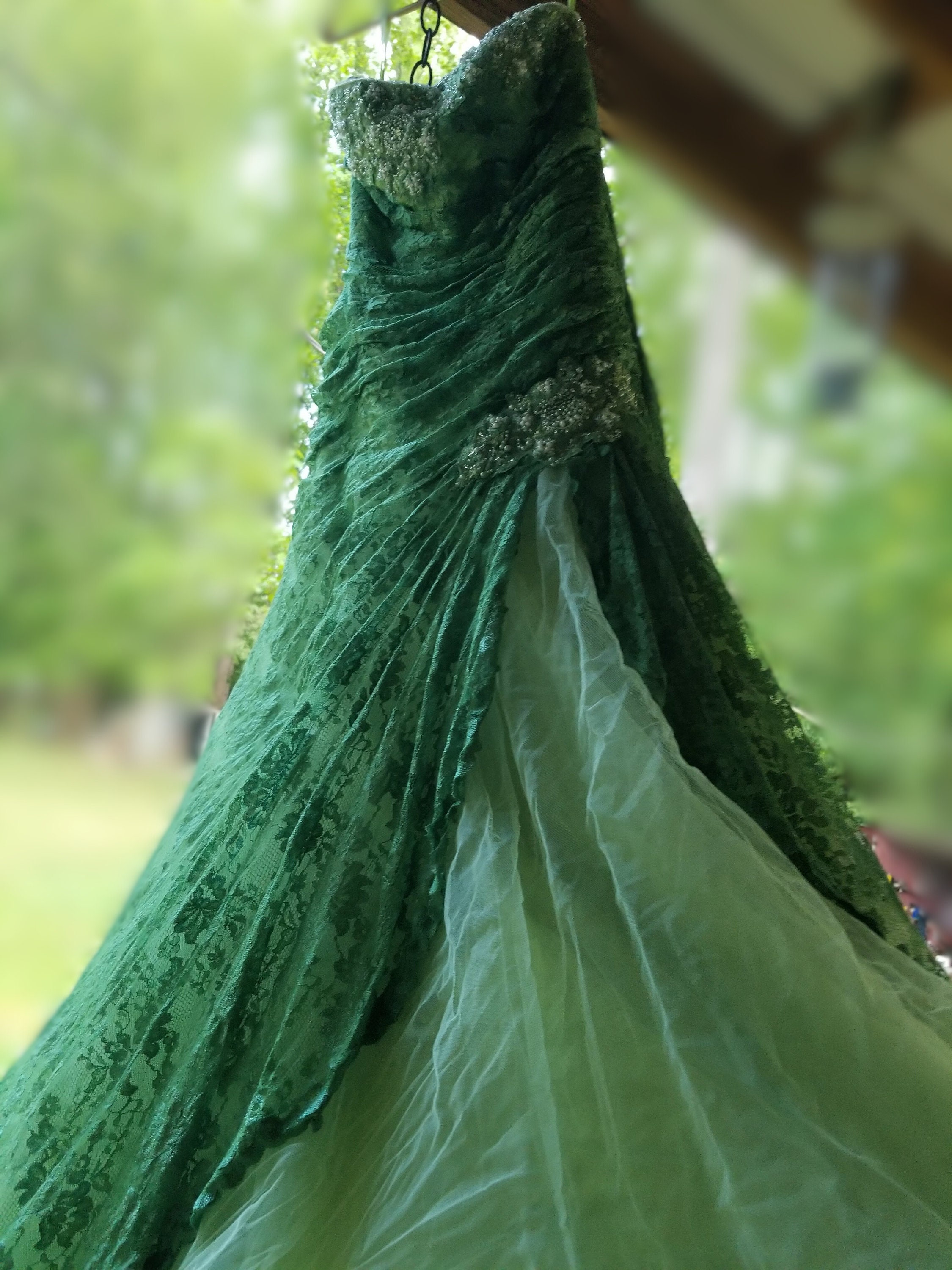 Altered Wedding Dress Green Dyed Dip Dyed Corset Back Fantasy Gown ...