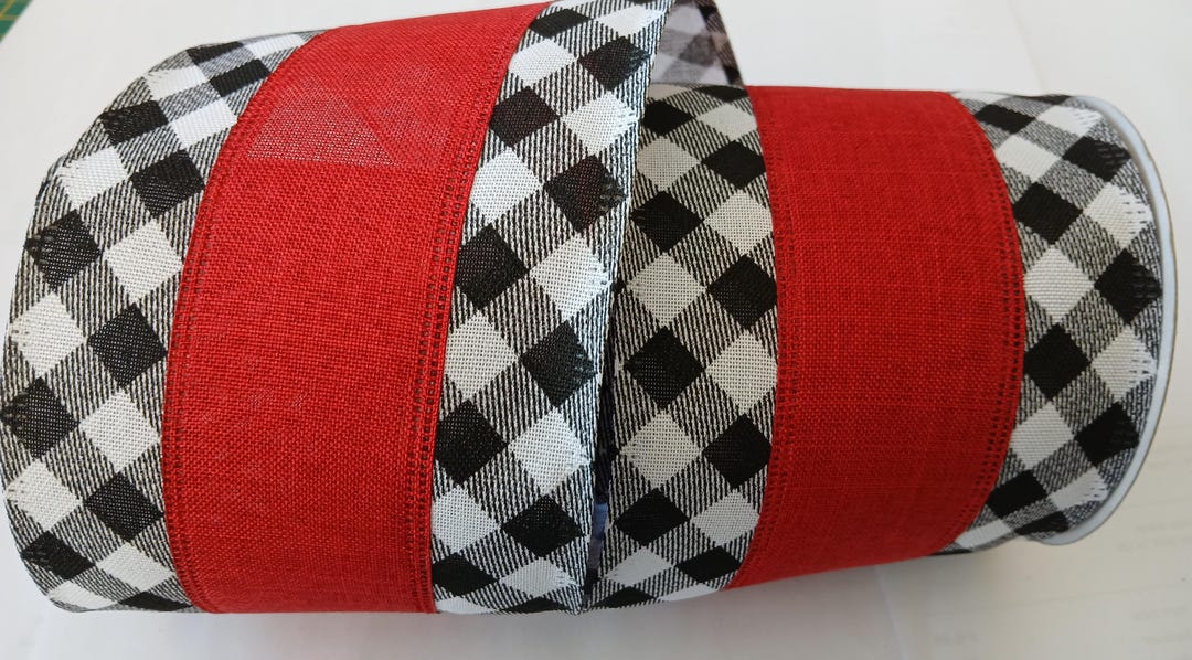 9 Meters Wire Edged Wreath Ribbon Christmas Red With Black & White ...