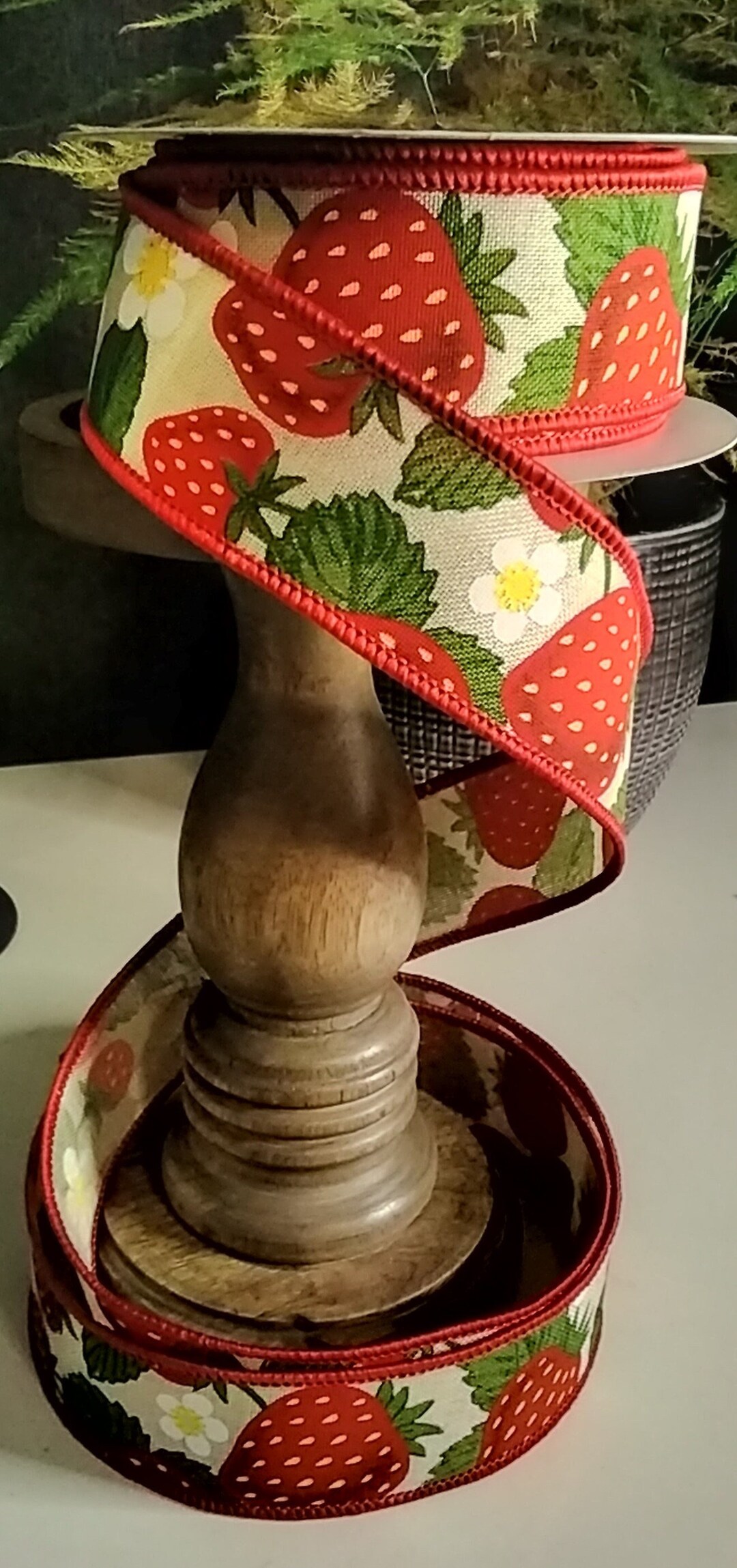 Strawberry & Flower Print on A Neutral Wired Ribbon. 1.5 Inches - Etsy UK