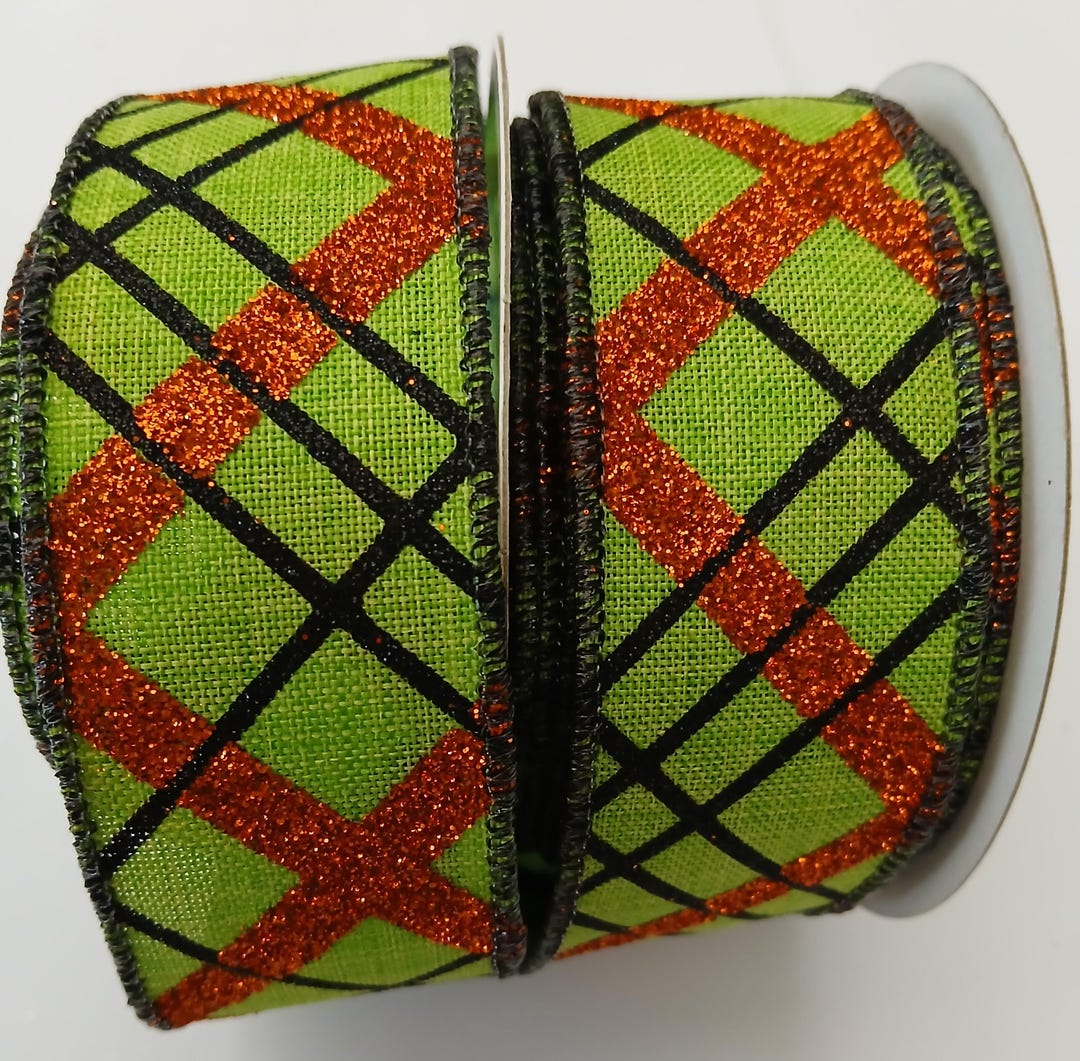 9 Meters Wire Edged Wreath Ribbon Halloween Black & Orange Glitter ...