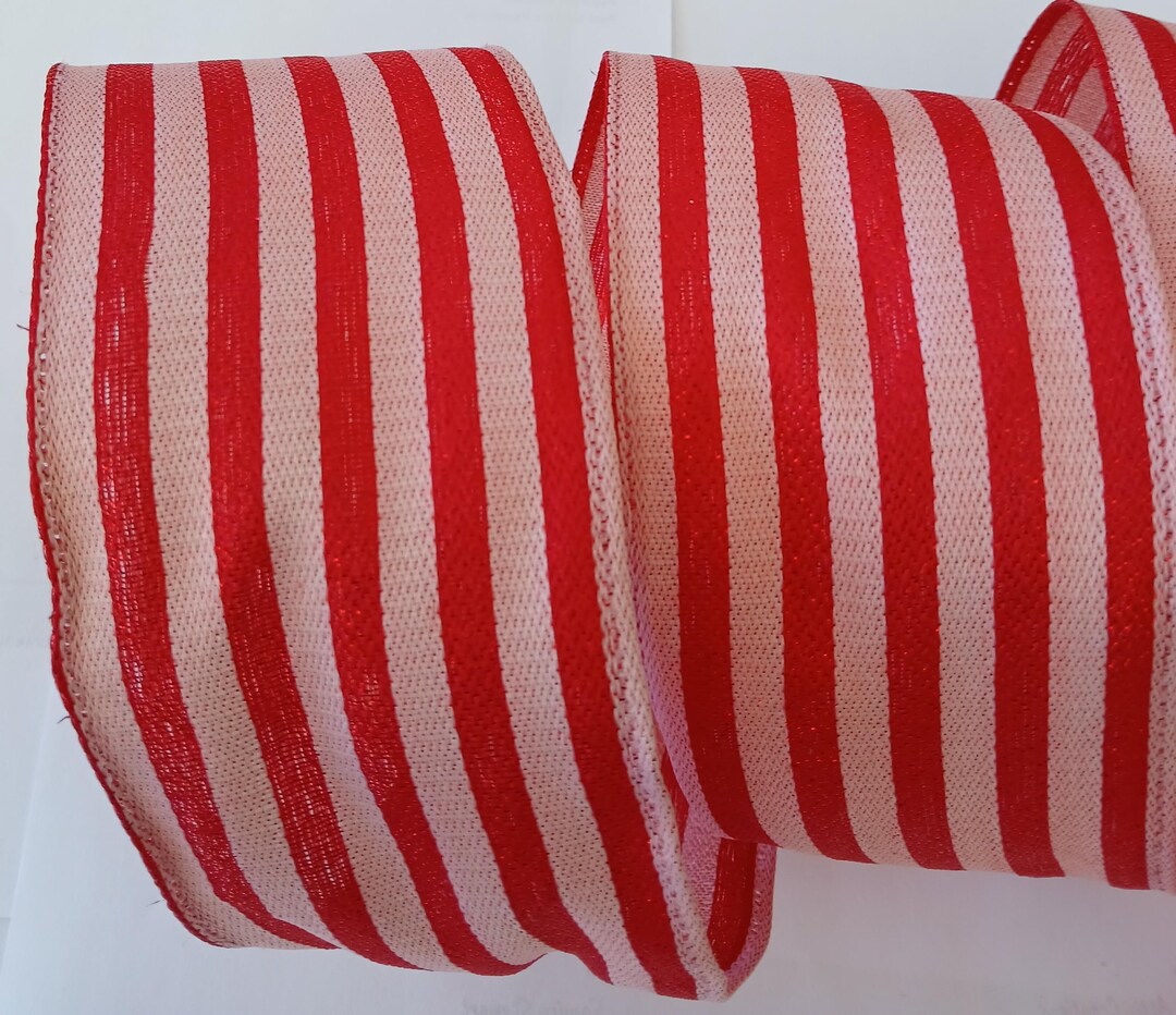 9 Metres Wire Edged Wreath Ribbon Valentine Pink & Red Stripe 2.5 Inch ...