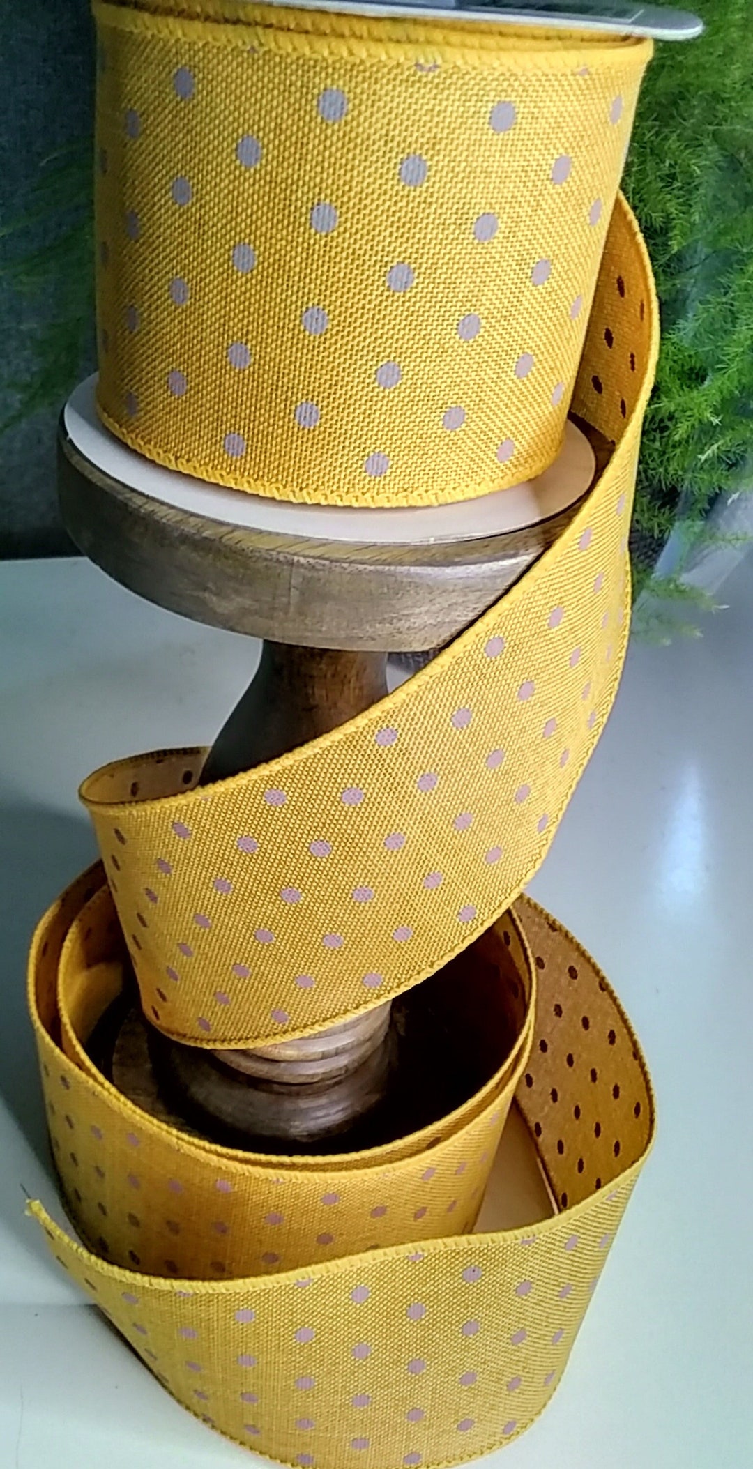Sunflower Yellow Tiny Grey Polka Dot Wired Ribbon. 2.5 Inches - Etsy